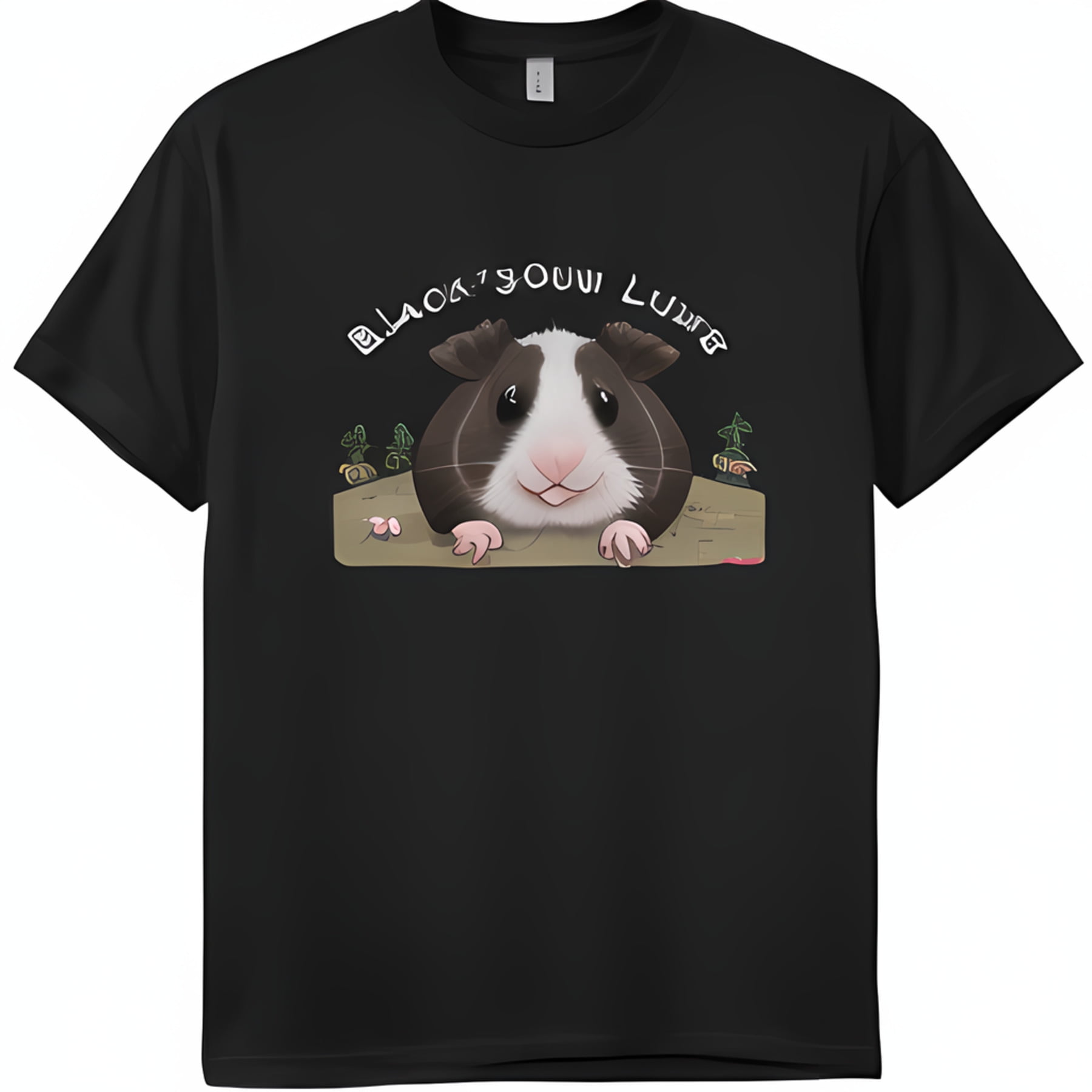 Black T-Shirt Mockup with Cute Guinea Pig and Pink Rabbits Illustration ...