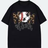 Black T Shirt Mom Of Both Soccer And Baseball Leopard Print Design For ...