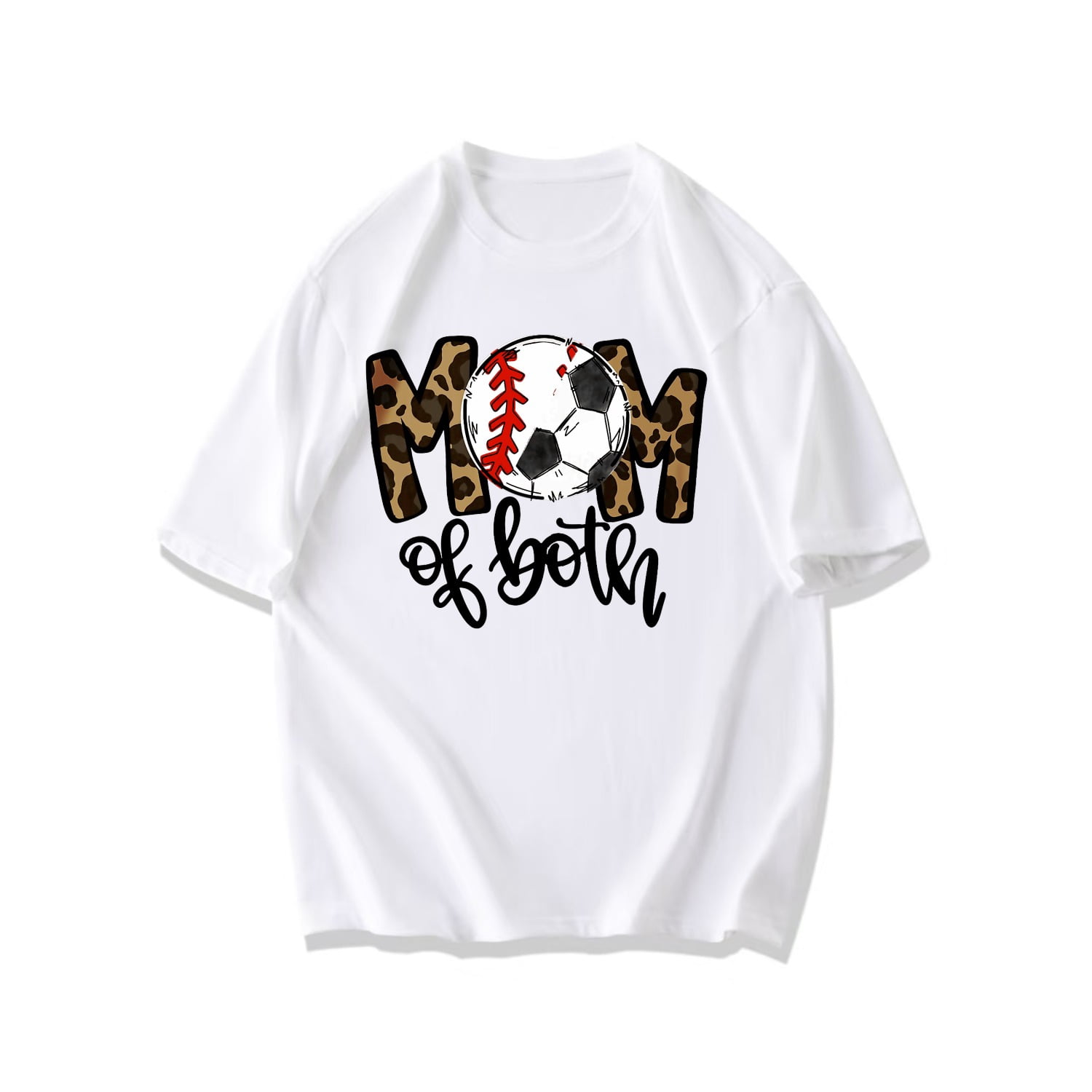 Black T Shirt Mom Of Both Soccer And Baseball Leopard Print Design For ...