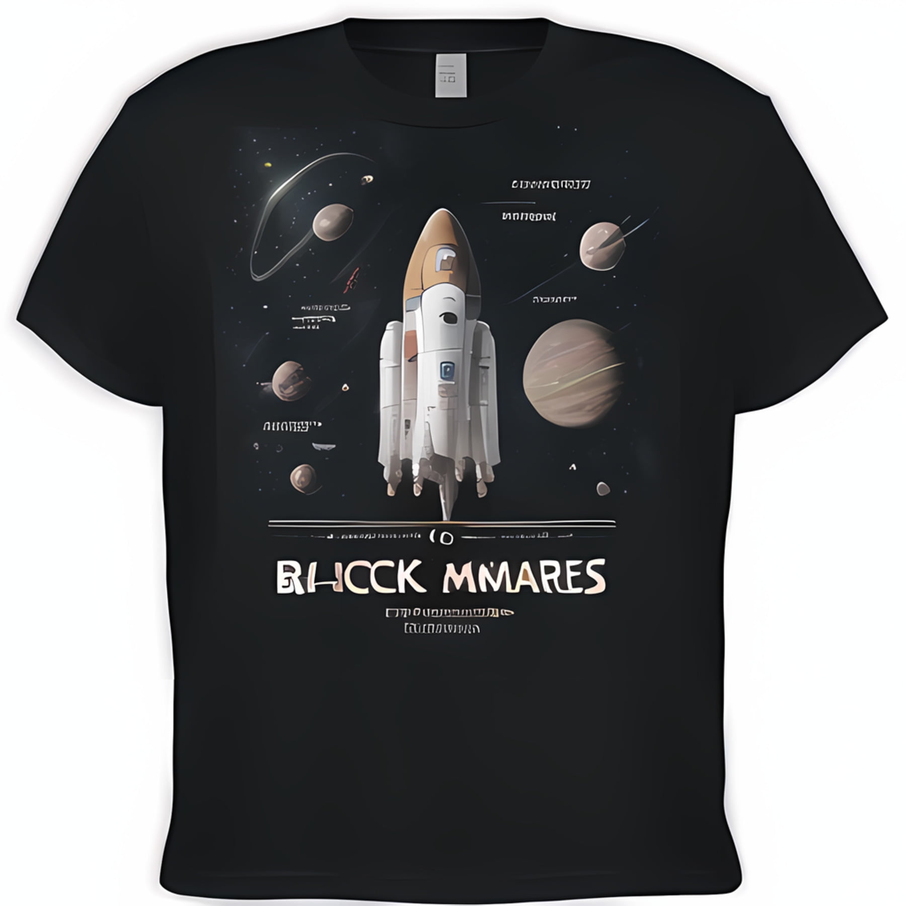 Black T-Shirt Moon Planets Space Shuttle and Elements Modern Sci Fi ...