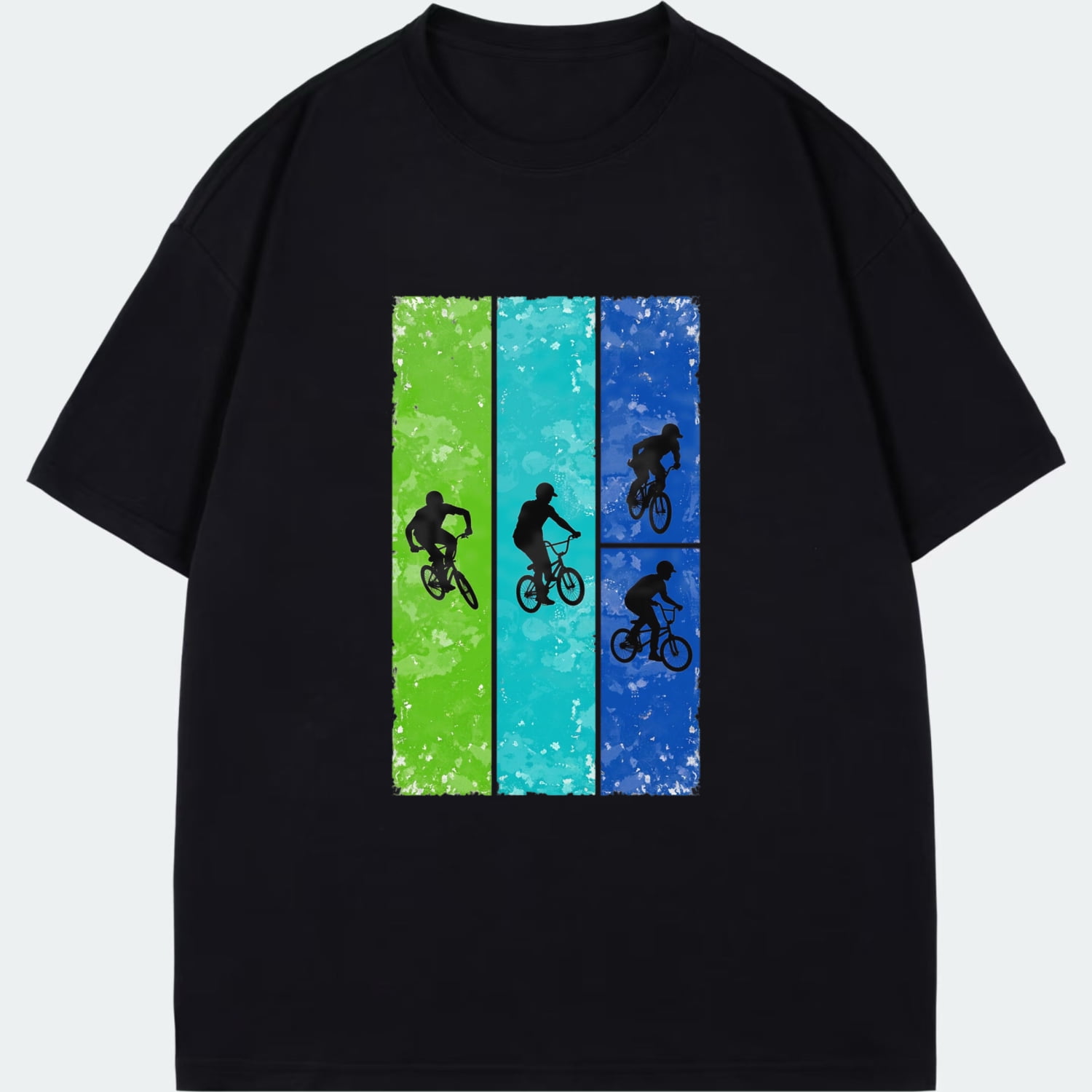 Black T Shirt Mountain Bike Silhouette Print For Outdoor Sports And ...