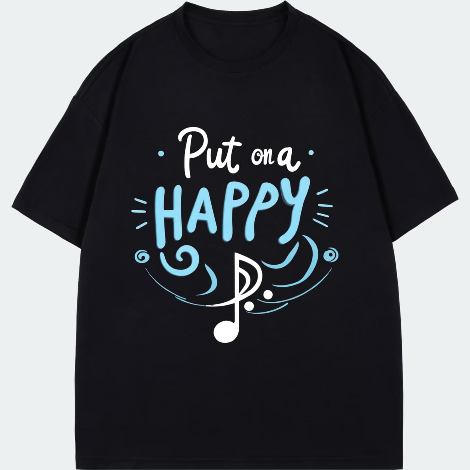 Black T Shirt Put On A Happy Music Note Print For Casual Wear And Music ...