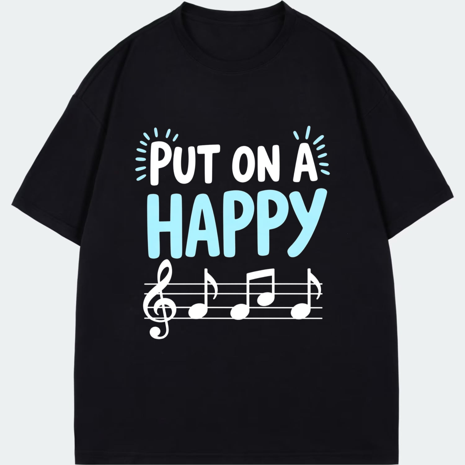 Black T-Shirt Put On A Happy Music Notes Design For Casual Wear And ...