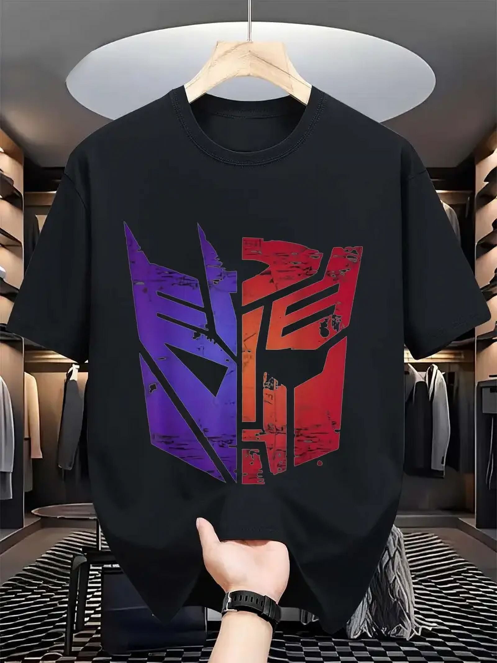 Black T-Shirt with Red & Blue Transformers Logo - Casual Cotton Tee for ...