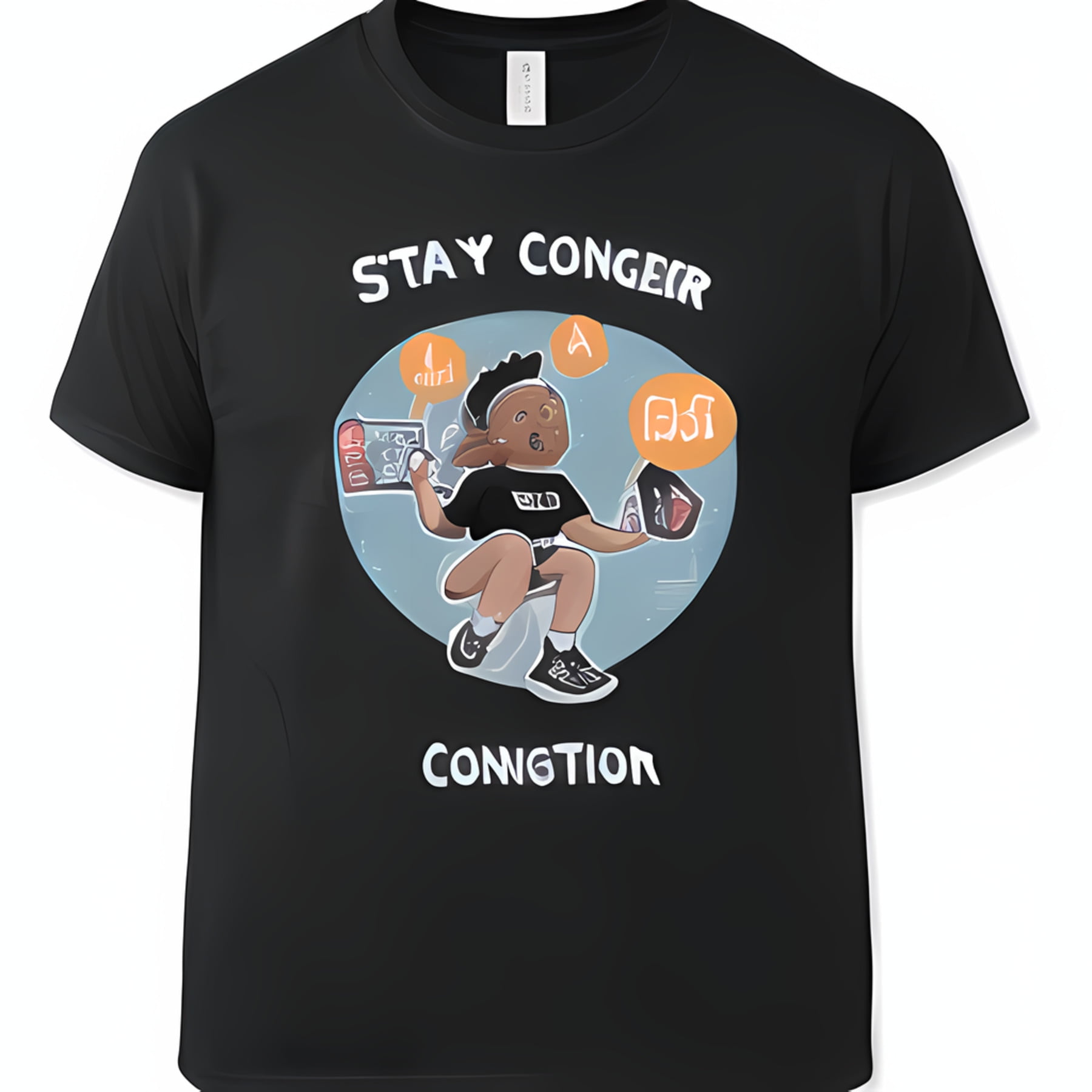 Black T-Shirt: 'STAY TIANNE' Design with Boy Playing Video Games ...