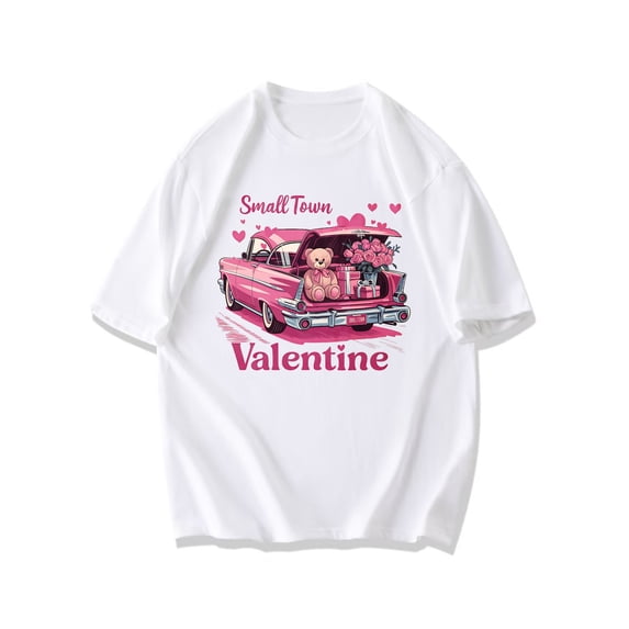 Black T Shirt Small Town Valentine Pink Car Teddy Bear And Flowers ...