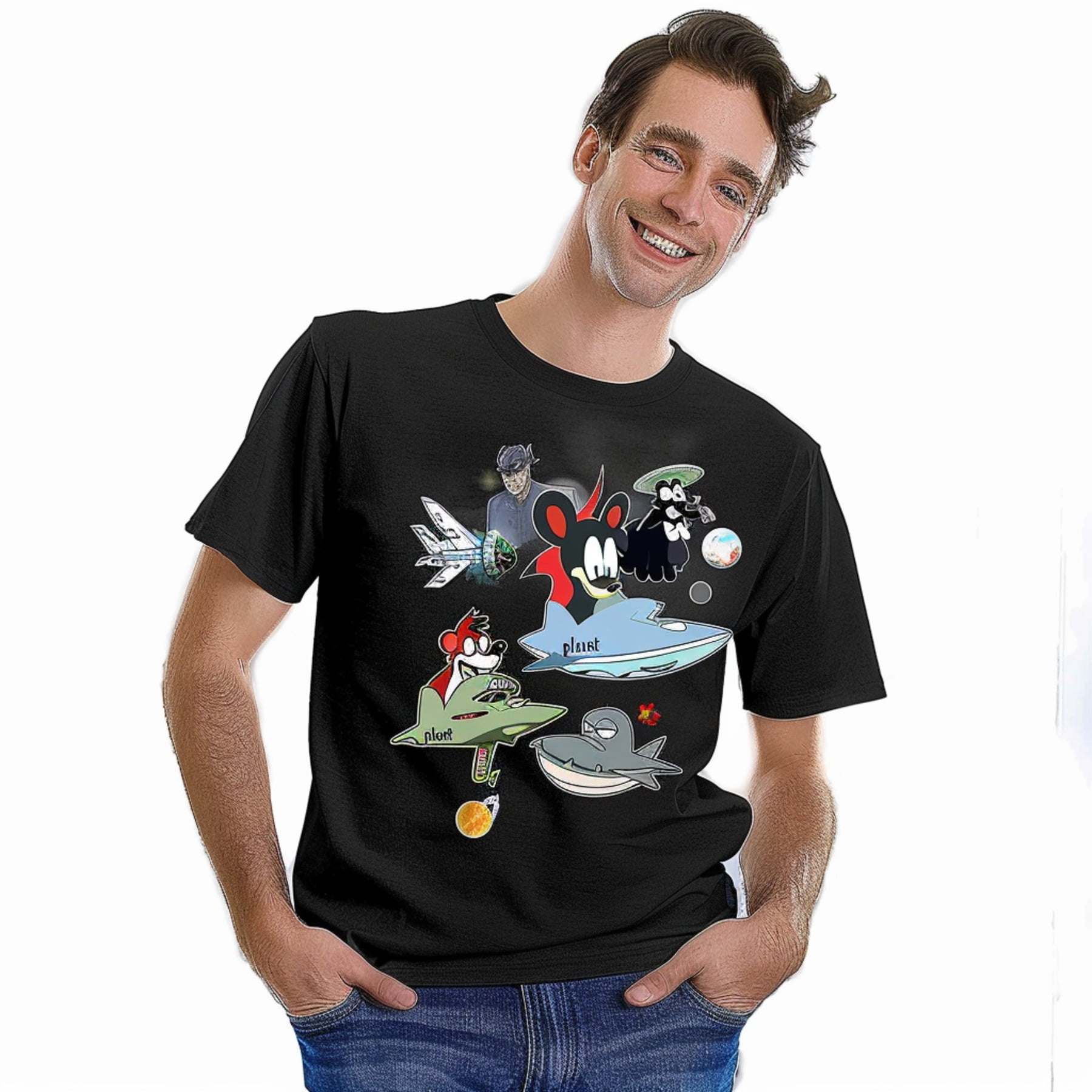 Black T Shirt Smiling Man 2D Game Art Colorful Animation Unique Design ...