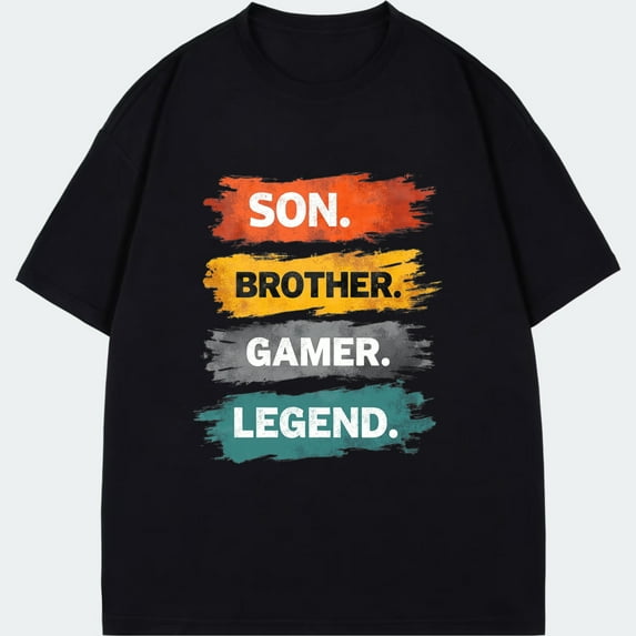Black T Shirt Son Brother Gamer Legend Text Print Casual Wear For Men ...