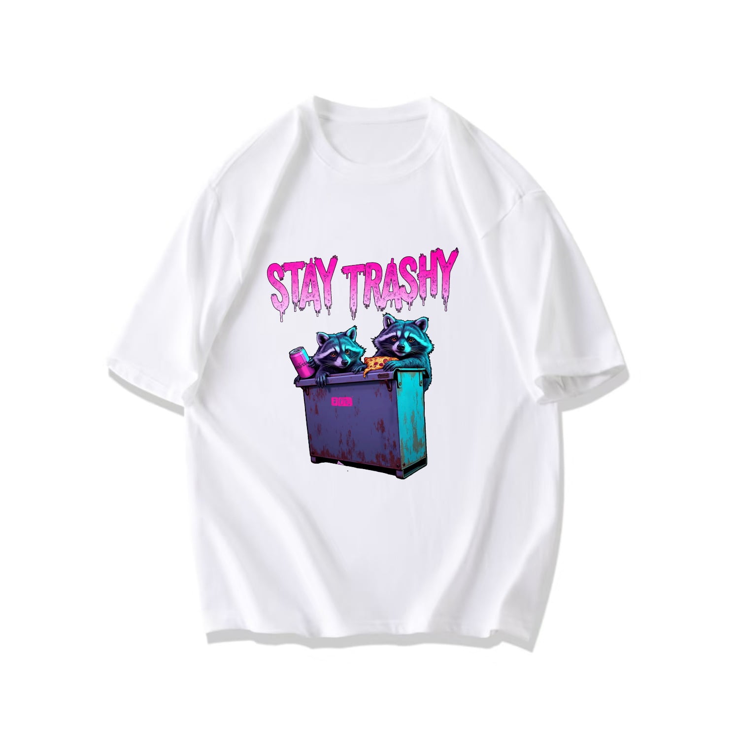 Black T Shirt Stay Trashy Raccoons In Dumpster Graphic Print Casual ...