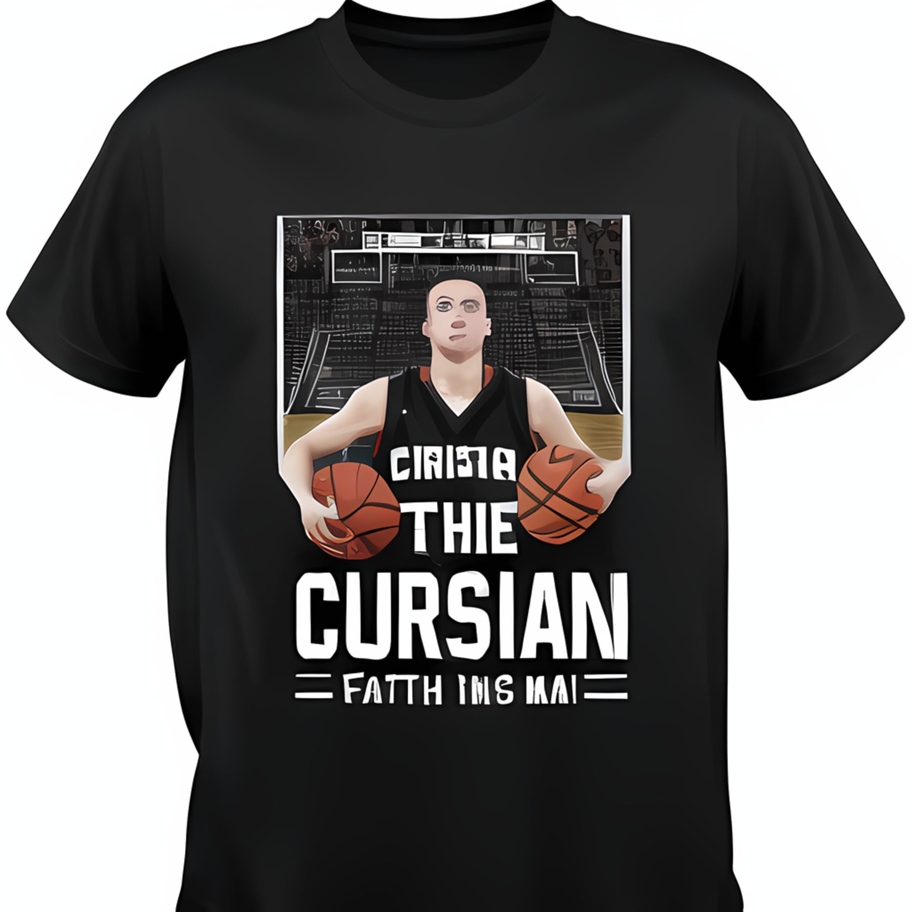 Black T-Shirt THE CURSIAN Basketball Player Design with Indoor Court ...