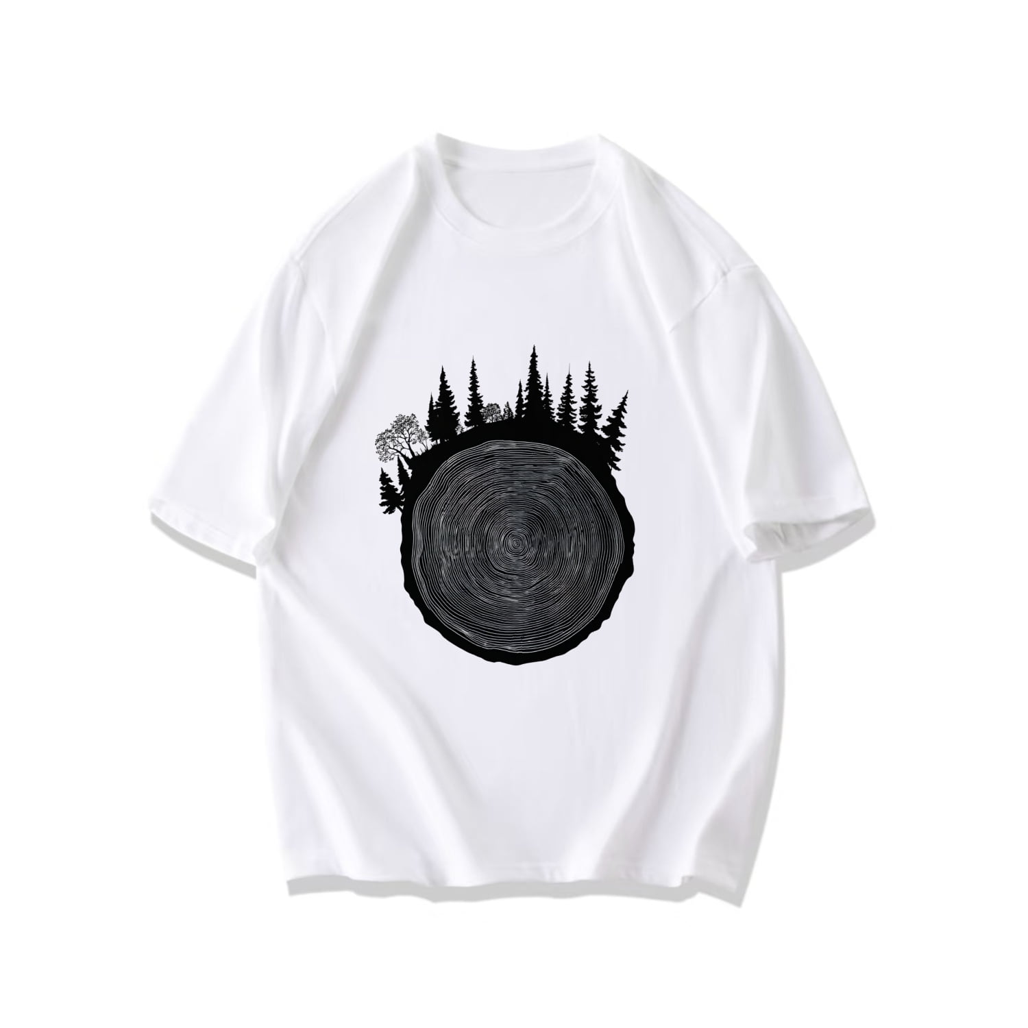 Black T Shirt Tree Ring Forest Print Casual Wear For Men And Women ...
