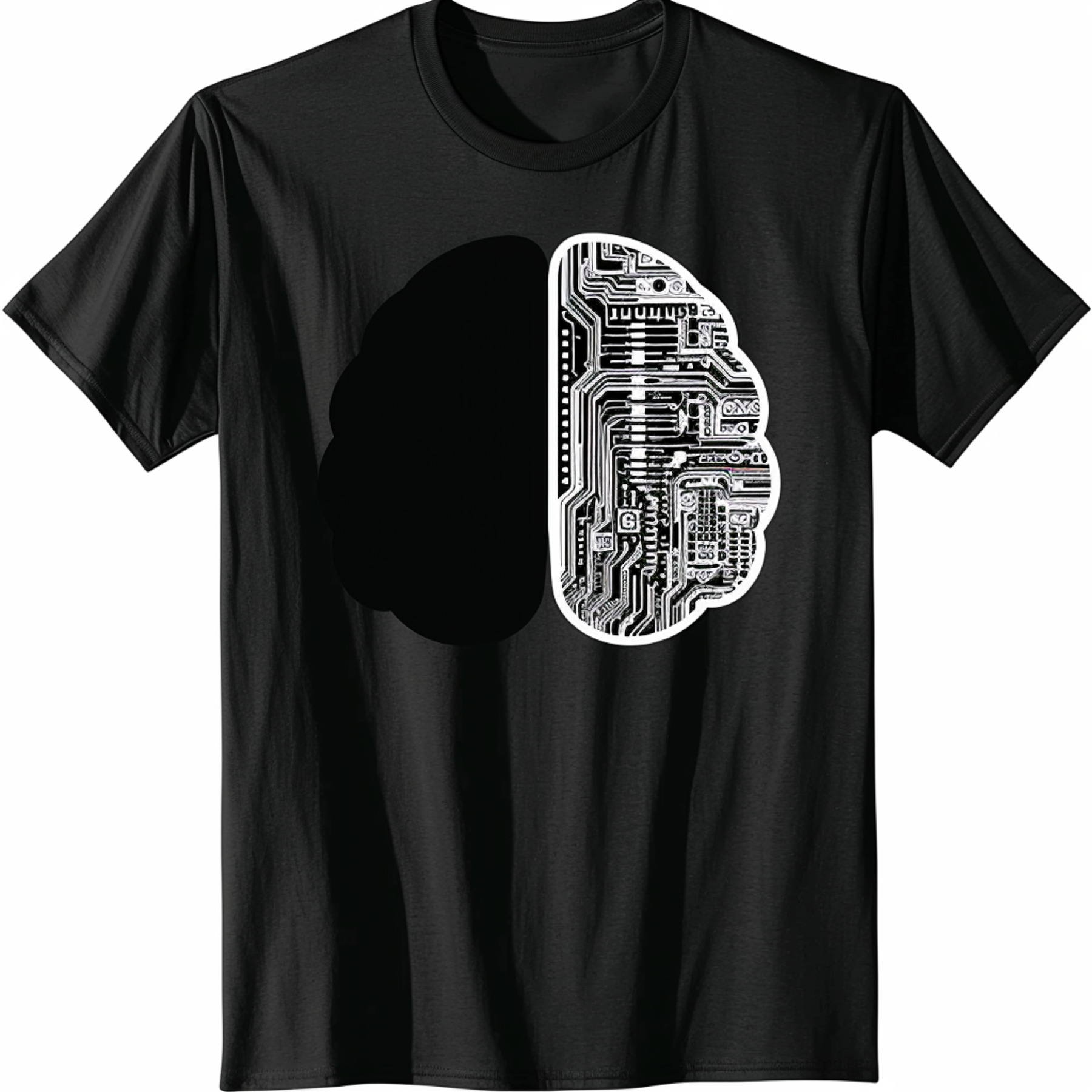 Black T Shirt: Unique AI Design Half Brain Half Board Vector ...