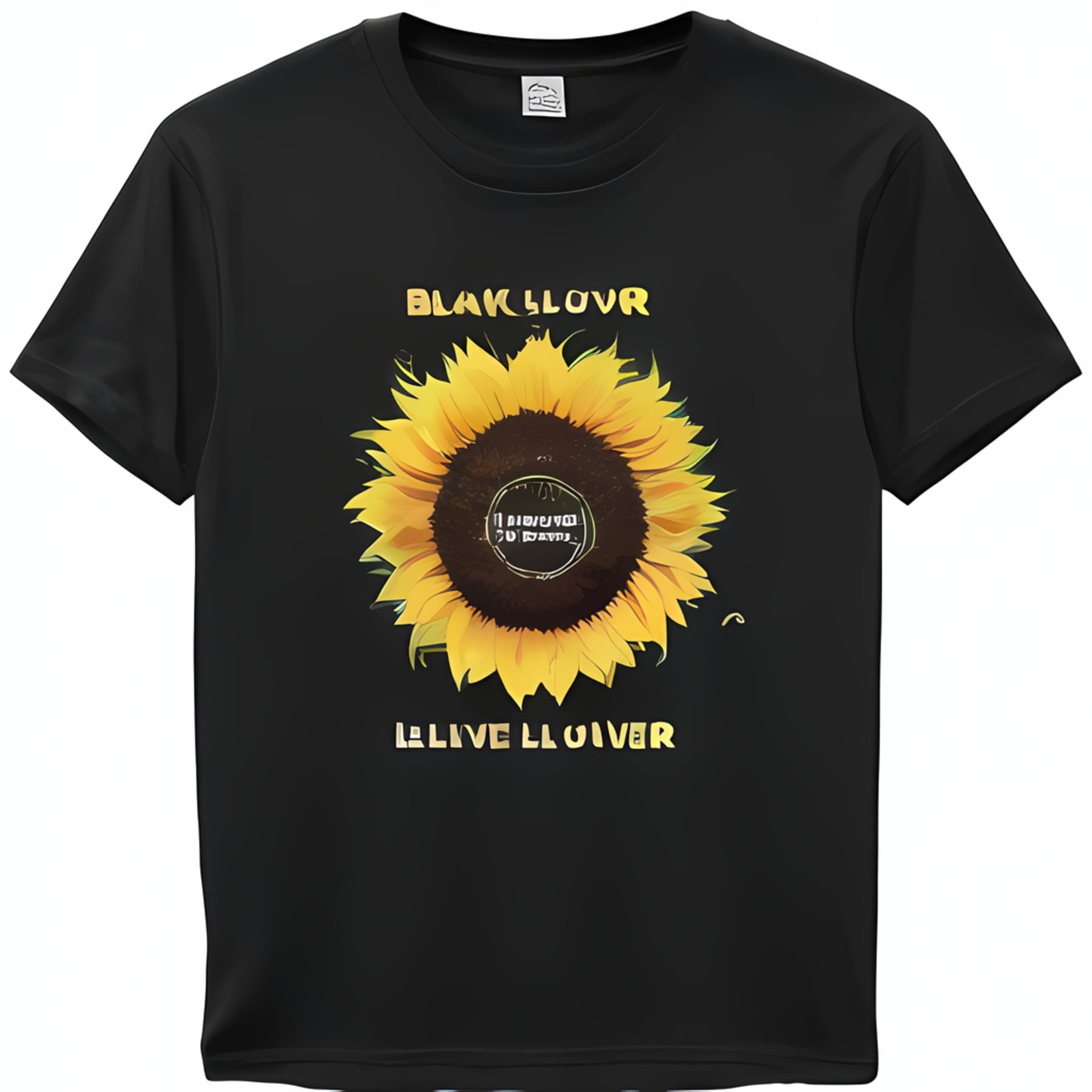 Black T-Shirt Vector Design with Detailed Sunflower Logo for ...