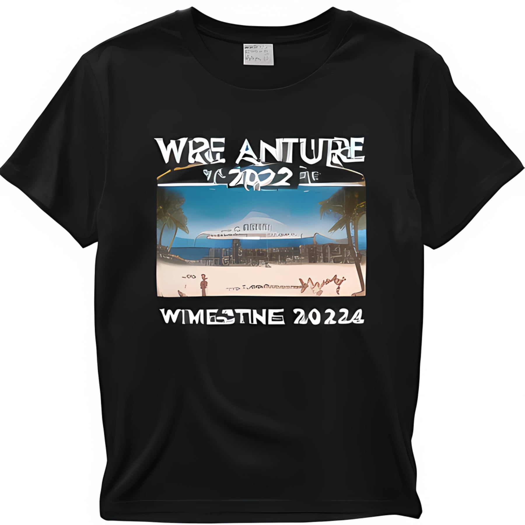 Black T-Shirt: WLIKEANTURE Beach Festival Design Dreamy 2024 Scene with ...