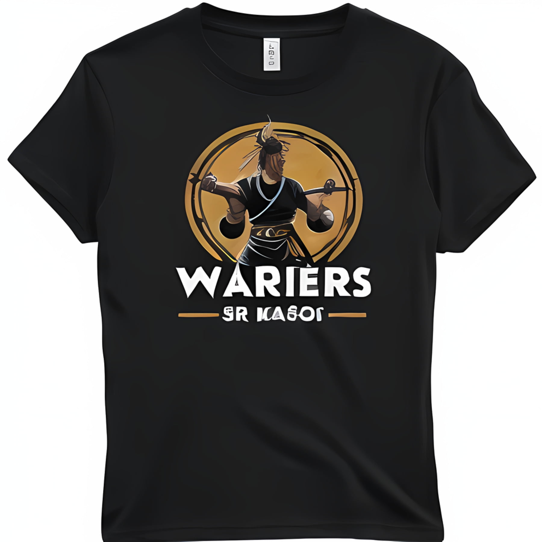 Black T-Shirt: Warrior Design in Mogoon Art Style with Text and Kugoni ...