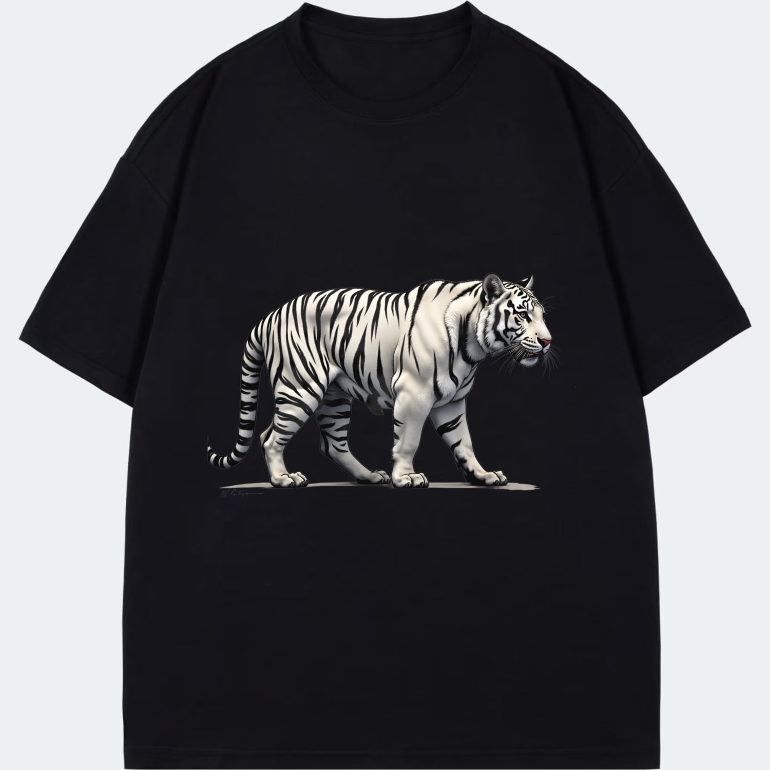 Black T Shirt White Tiger Print For Men And Women Casual Wear Outdoor ...