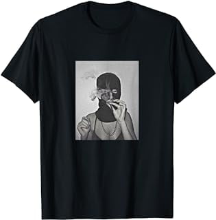 Black T-Shirt White, Woman in Ski Mask Smoking T-Shirt - Walmart.com