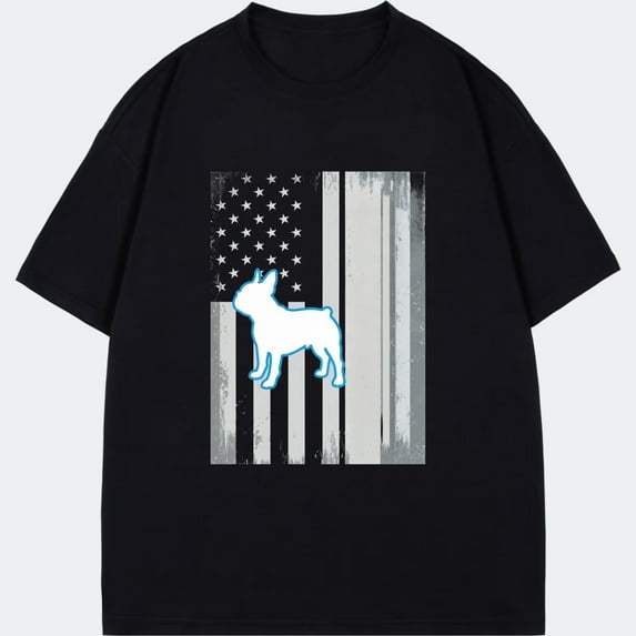 Black T Shirt With American Flag And Dog Silhouette Design For Casual ...