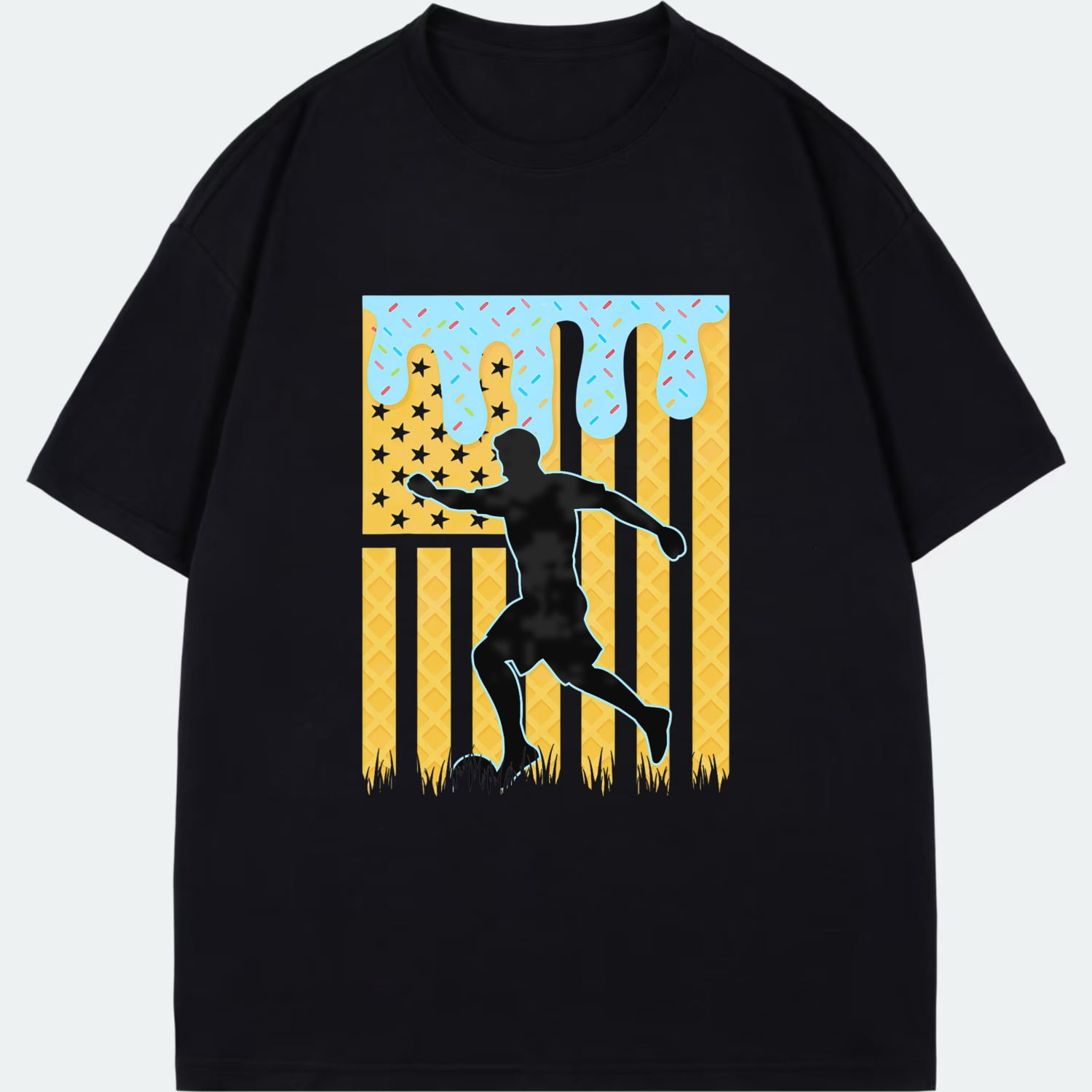 Black T Shirt With American Flag And Ice Cream Drip Design For Casual ...