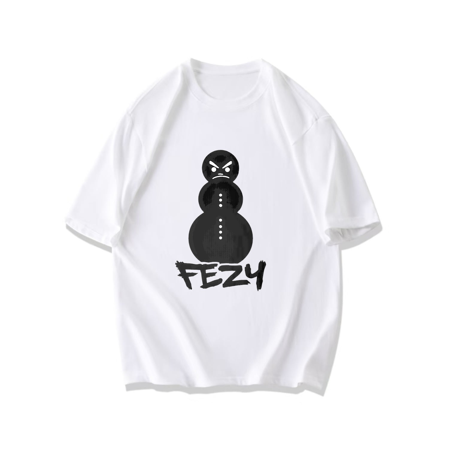 Black T Shirt With Angry Snowman And Fezy Text Design For Casual Wear ...