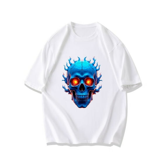 Black T Shirt With Blue Flame Skull And Red Eyes Design For Casual Wear ...