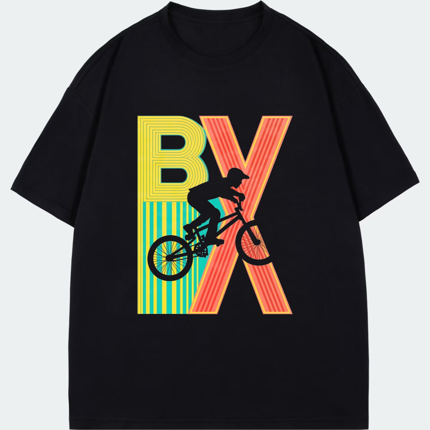 Black T Shirt With Bmx Bike Rider Graphic And Colorful Letters For ...