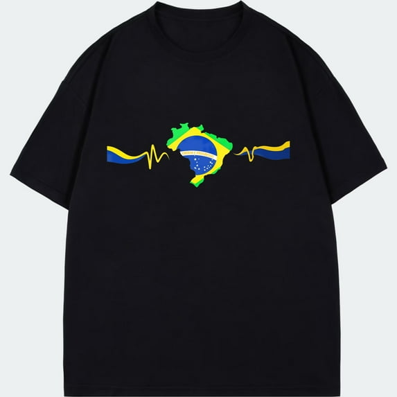 Black T Shirt With Brazil Map And Flag Design For Casual Wear - Walmart.com