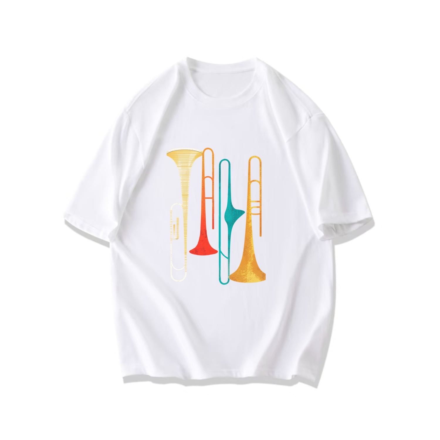 Black T Shirt With Colorful Brass Instruments Print For Music Lovers ...