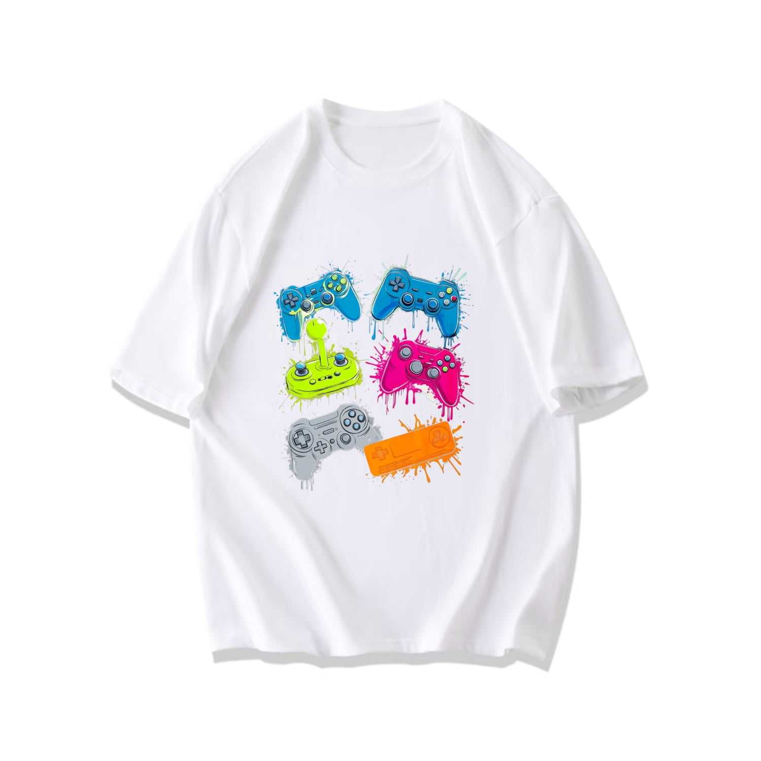 Black T Shirt With Colorful Game Controllers And Splatter Design For ...