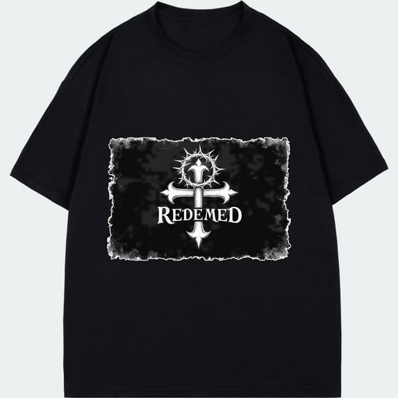 Black T Shirt With Cross And Crown Of Thorns Redemption Design For ...
