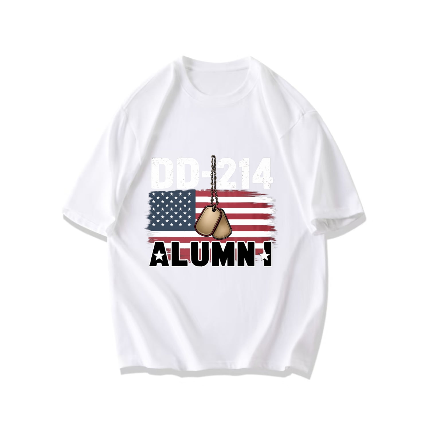 Black T Shirt With Dd 214 Alumni American Flag And Dog Tags Print For ...