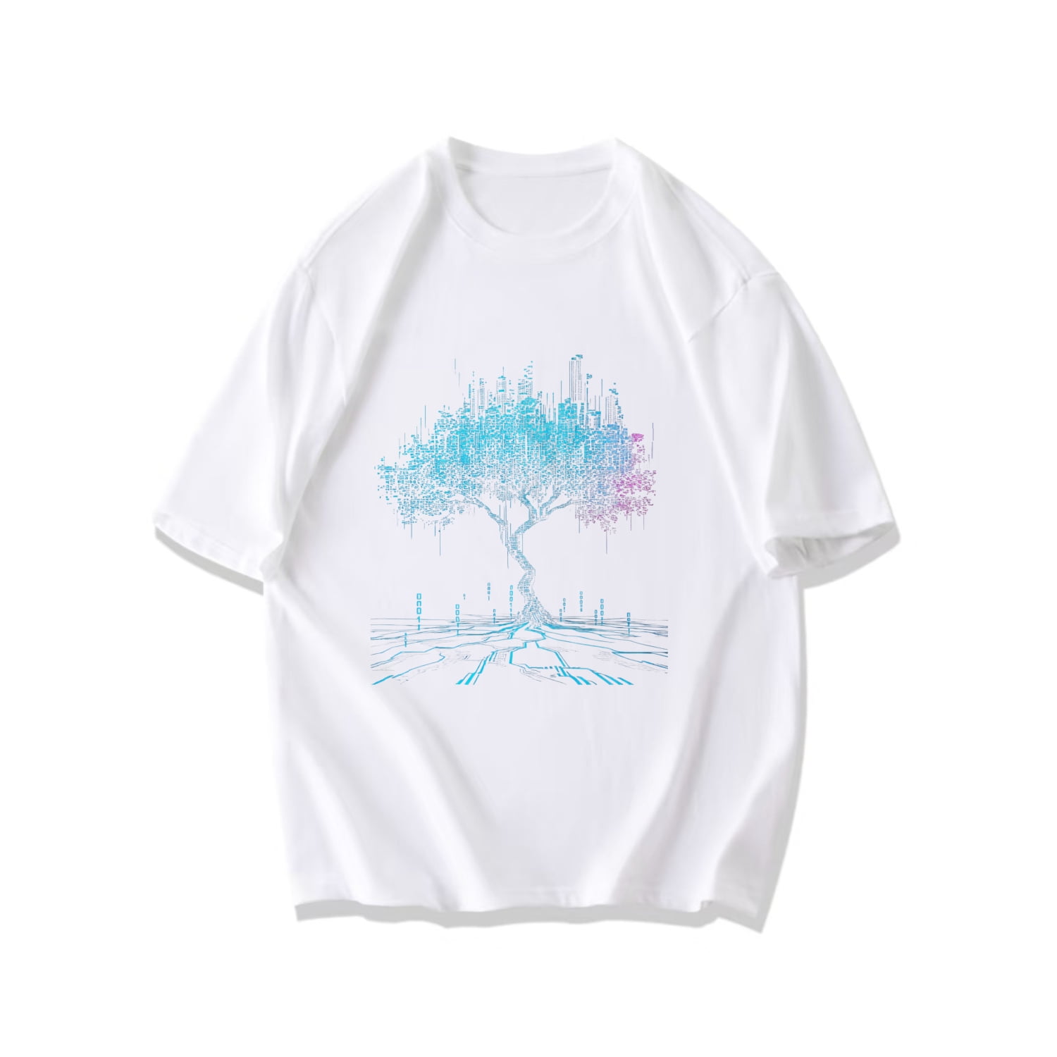 Black T Shirt With Digital Tree And Circuit Pattern For Tech Fashion ...