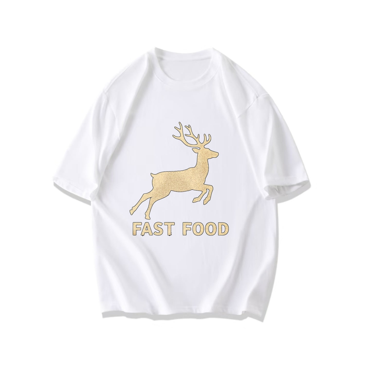 Black T Shirt With Golden Deer And Fast Food Print For Casual Wear ...