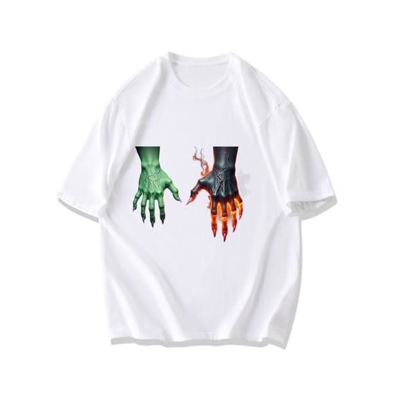 Black T-Shirt With Green And Fiery Hands Print For Casual Wear ...