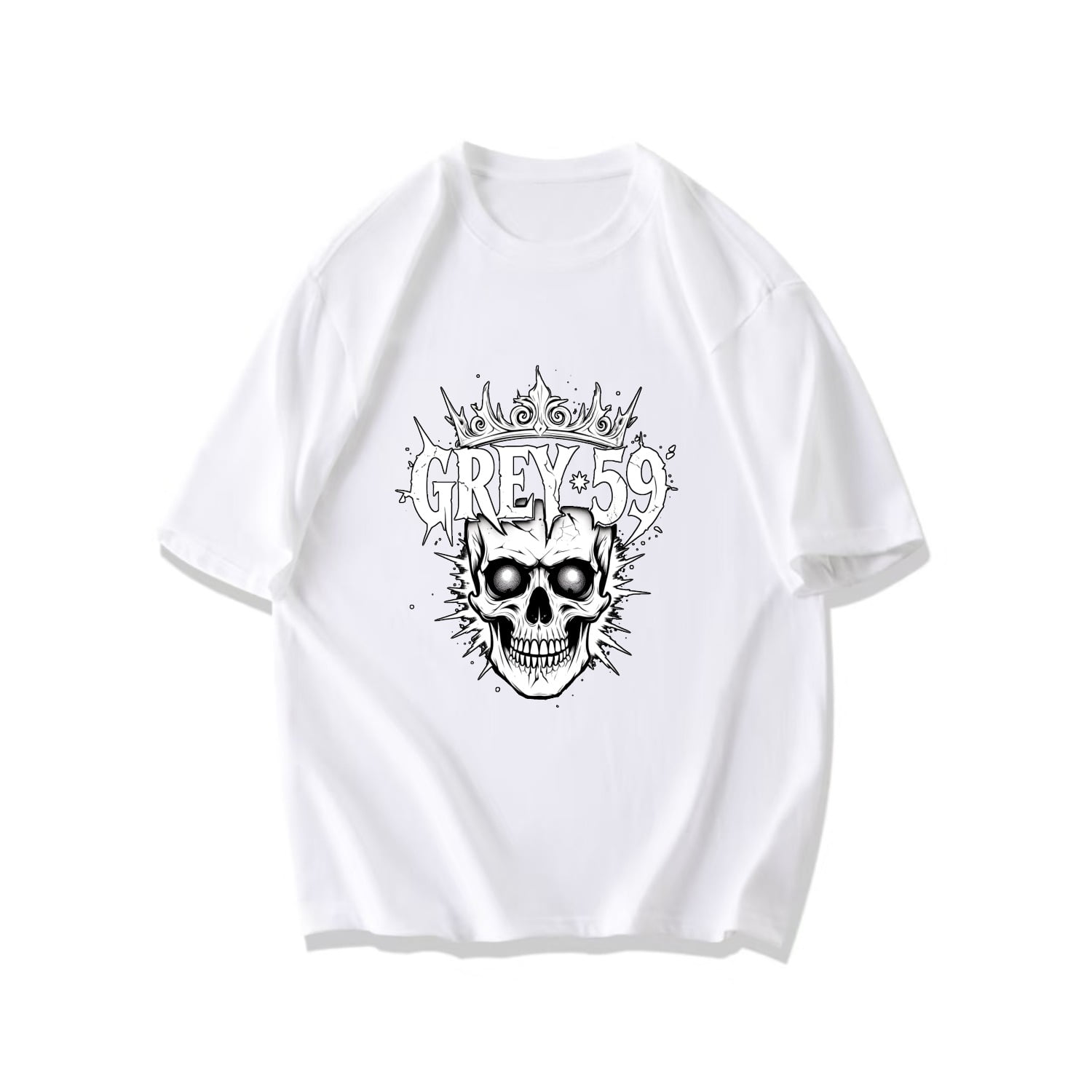 Black T Shirt With Grey 59 Skull And Crown Print For Casual Wear ...