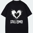 Black T Shirt With Heart Splash And Still Emo Text For Casual Wear ...