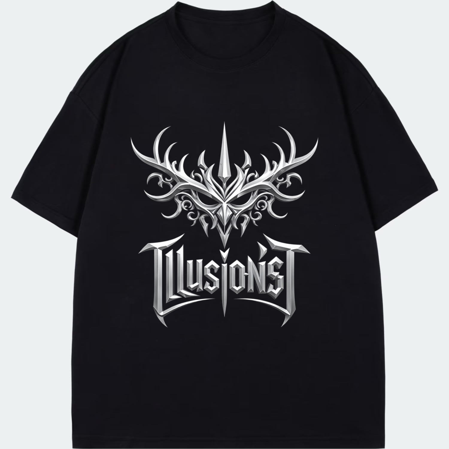 Black T Shirt With Illusionist Gothic Logo And Antler Design For Gaming ...
