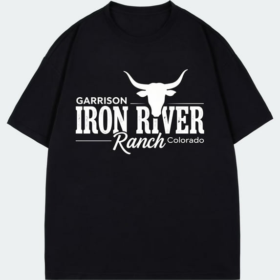 Black T Shirt With Iron River Ranch Colorado Bull Logo For Outdoor ...