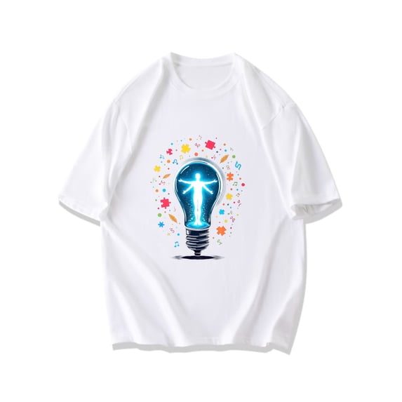 Black T Shirt With Light Bulb Human Figure And Colorful Symbols Print ...
