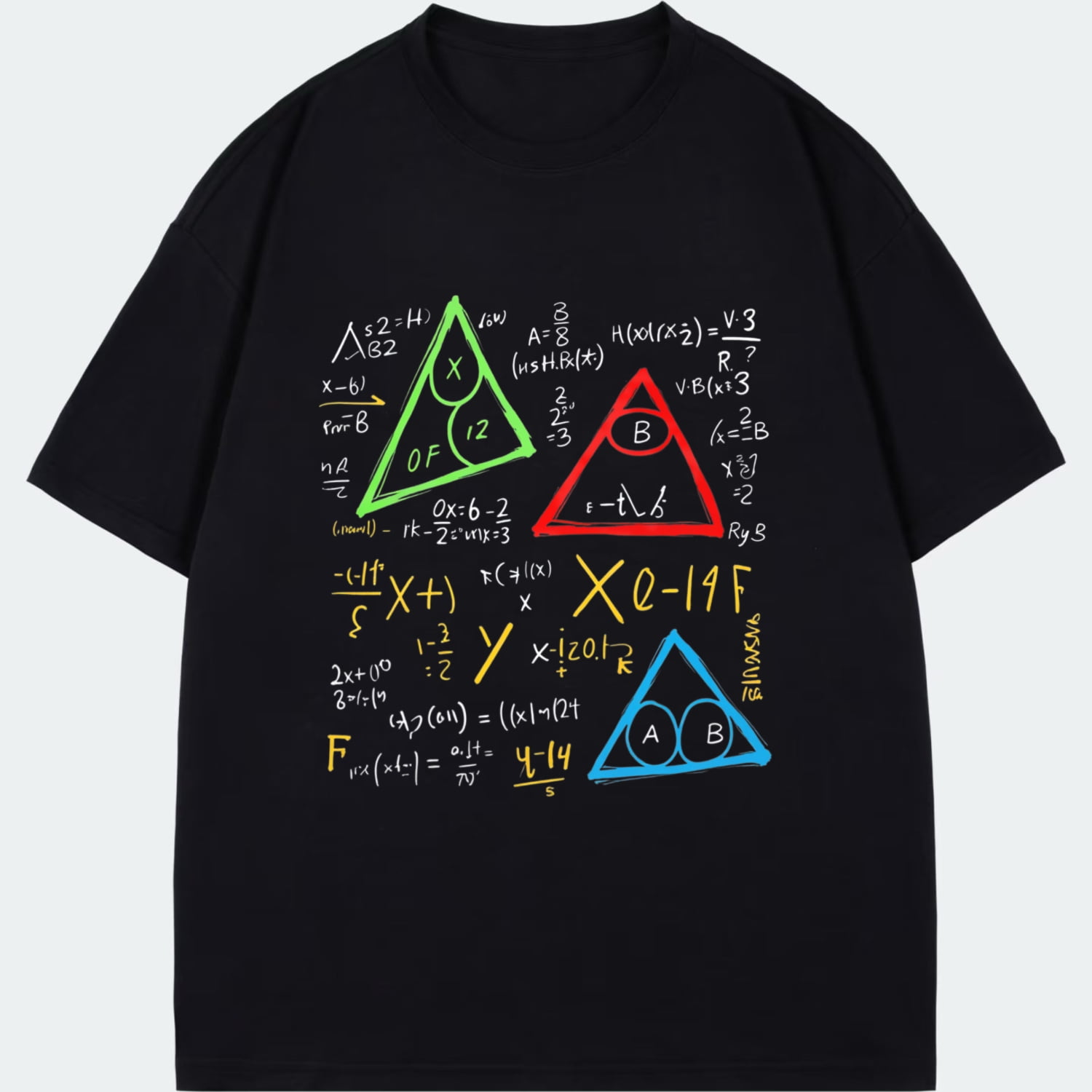 Black T-Shirt With Math Equations And Triangles Print For Casual Wear ...