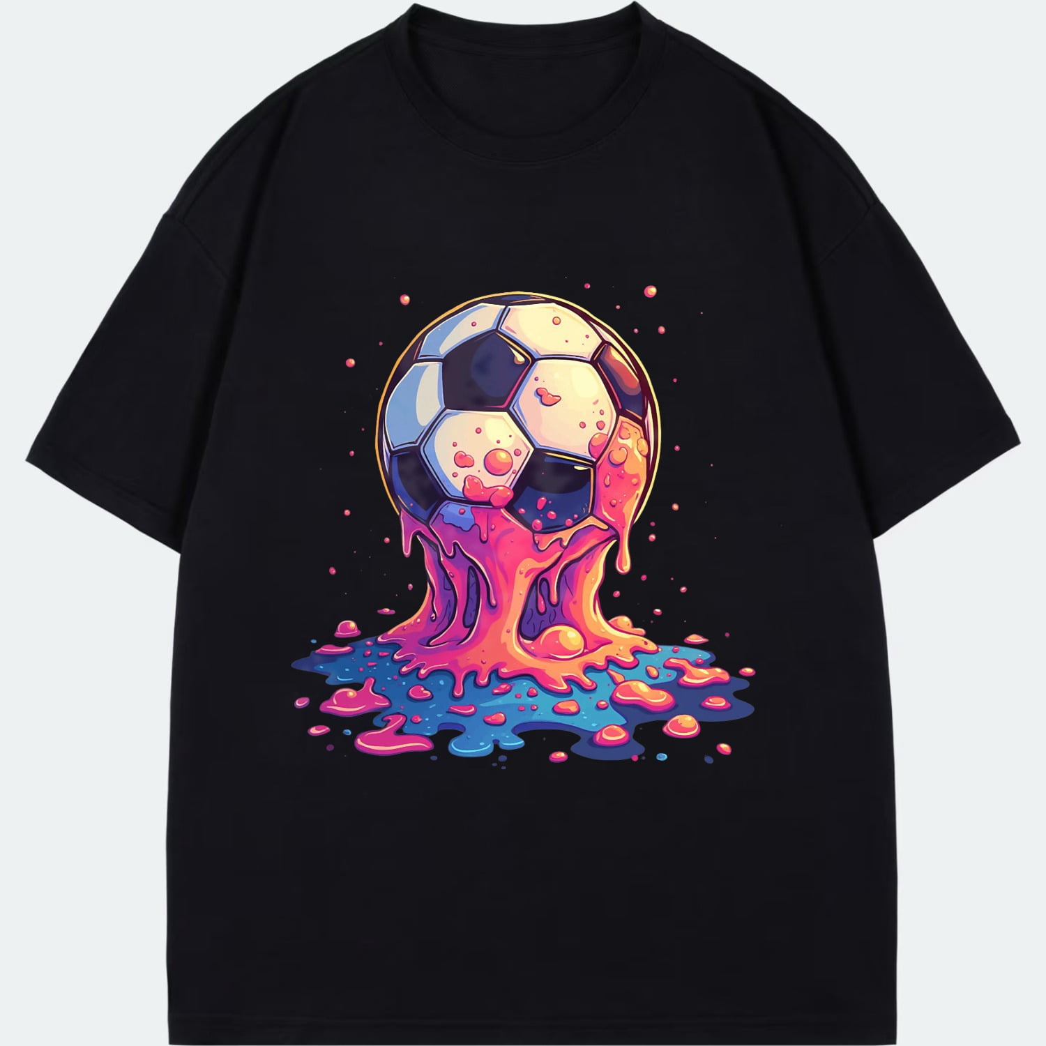Black T Shirt With Melting Soccer Ball Graphic For Casual Wear ...
