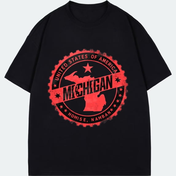 Black T Shirt With Michigan United States Of America Map And Stars ...