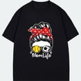 Black T Shirt With Mom Life Baseball And Soccer Ball Sunglasses Print ...