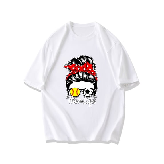Black T Shirt With Mom Life Baseball And Soccer Ball Sunglasses Print ...