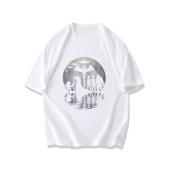 Black T-Shirt With Monster And UFO Moon Reflection Design For Casual ...