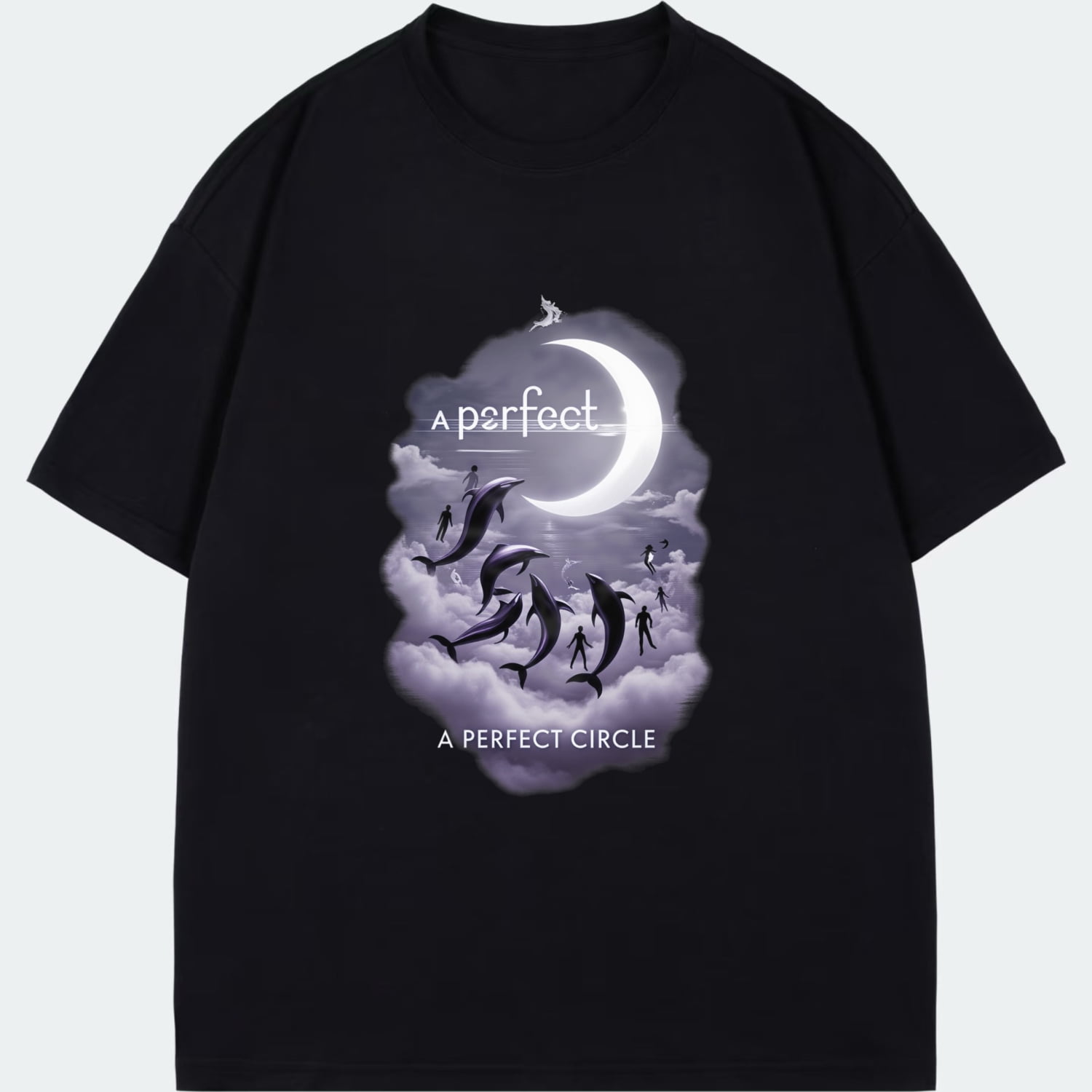 Black T Shirt With Moon And Dolphins Print A Perfect Circle Band Logo ...