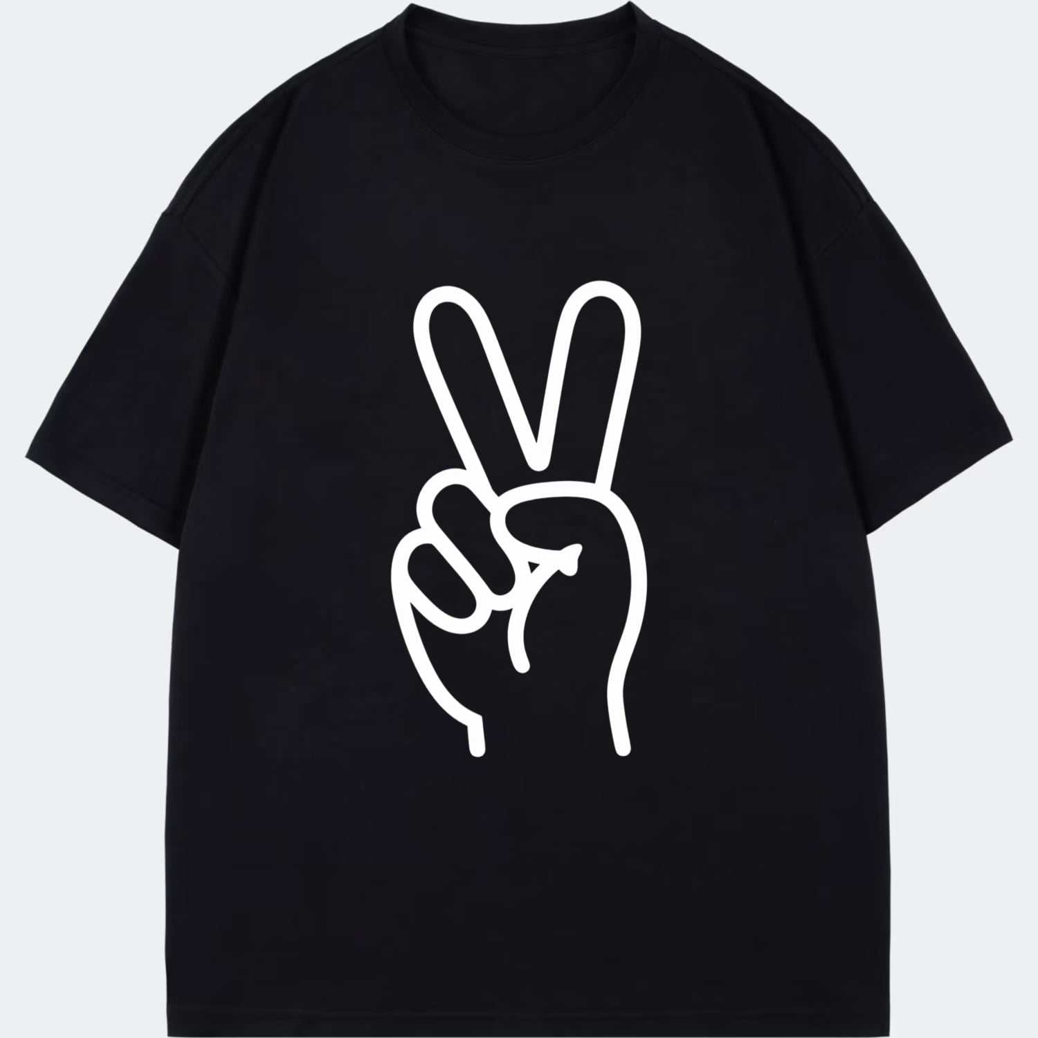 Black T Shirt With Peace Sign Hand Gesture Print For Casual Wear ...