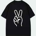 Black T Shirt With Peace Sign Hand Gesture Print For Casual Wear ...