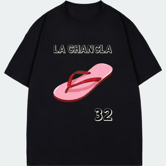 Black T-Shirt With Pink Flip Flop And La Chancla Text For Casual Wear ...