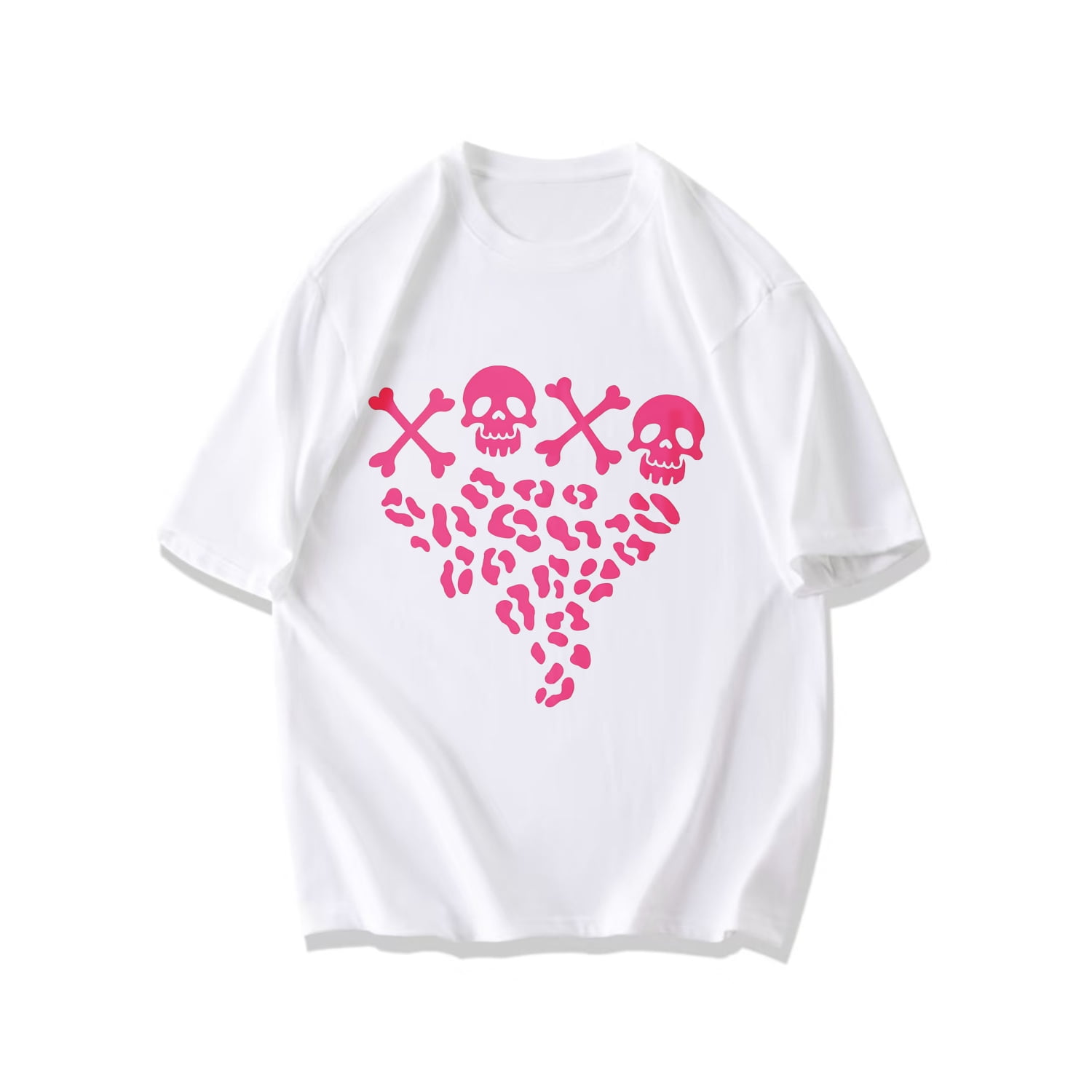 Black T-Shirt With Pink Skull And Crossbones Leopard Print Design For ...